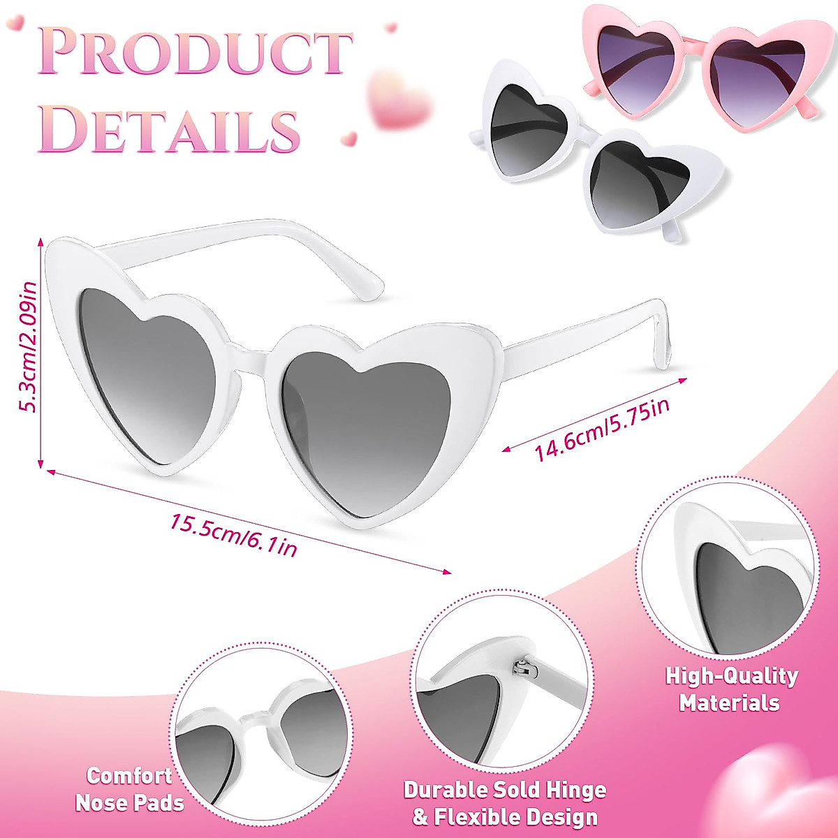 Leumoi 14 Pcs Holographic Bridal Cowgirl Party Set Heart Glasses Bride Cowboy Hats for Bachelorette Party Wedding (White, Pink)