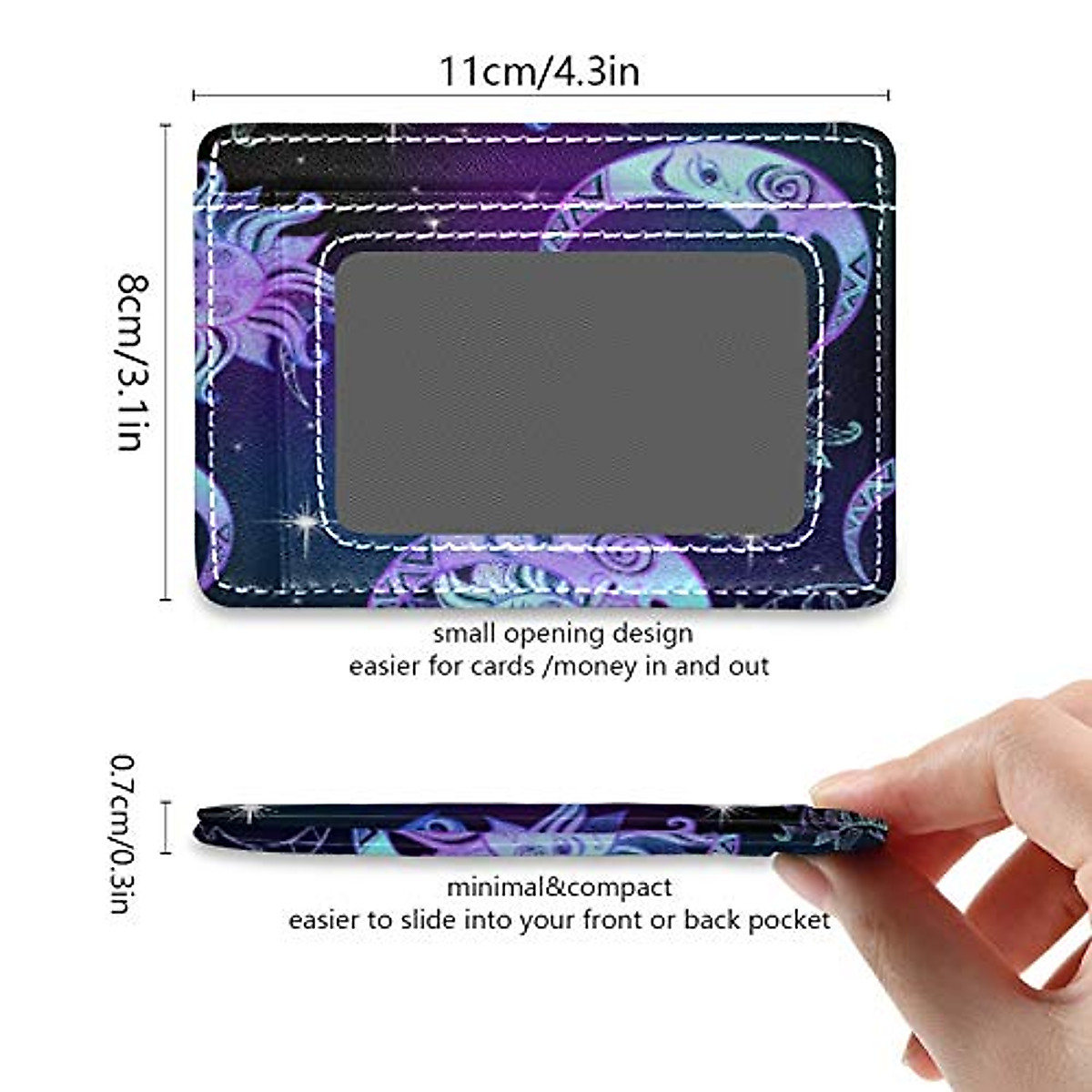 Linomo Thin leather Card Holder and Money Clip Galaxy Sun Moon Star Wallet RFID Blocking for Men & Women