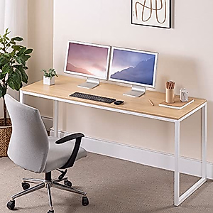 ZINUS Jennifer 63 Inch White Frame Desk, Computer Workstation, Office Desk, Easy Assembly, Natural