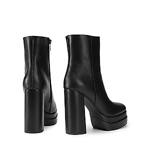 DREAM PAIRS Women's Platform Ankle Boot High Chunky Heels Square Toe Comfort Party Dress Booties Shoes for Women,Size 9,BLACK,SDAB2305W