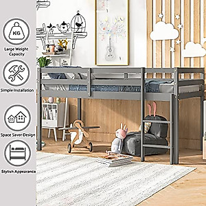 LoLado Loft Bed Twin,Loft Bed for Kids with Ladders and Guard Rails,Solid Wood and Sturdy Low Loft Bed Frame for Boys Girls and Junior,No Box Spring Needed,Easy to Assembly,Twin(Grey)