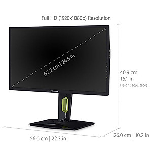 ViewSonic XG2560 25 Inch 1080p 240Hz 1ms Gsync Gaming Monitor with Eye Care Advanced Ergonomics HDMI and DP for Esports , Black