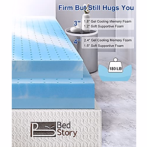 BedStory [Firm But Still Hugs You] 4 Inch Memory Foam Mattress Topper Queen, Gel Swirl Foam Bed Toppers Ventilated Mattress Pad for Pressure Relieving