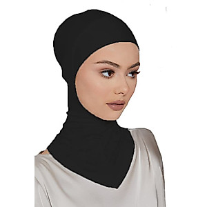 LMVERNA 2 Pieces Modal Hijab Cap Adjustable Muslim Stretchy Turban Full Cover Shawl Undercap Full Neck Coverage for Women (Black+White)