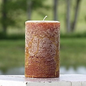 Rustic Textured Rusty Orange Brown Unscented Pillar Candle - Choose Size - Handmade Candle