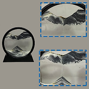 HYUGF Moving Sand Art Picture Decor, 3D Deep Sea Sandscape Liquid Motion, Round Glass Frame Display Flowing Sand Relaxing Gift for Kids Adults Home Office Work Desktop Decoration Toy (Black, 7")