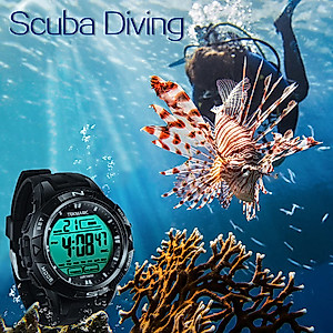 TEKMAGIC 10 ATM Digital Submersible Unisex adult Diving Watch 100m Water Resistant Swimming Sport Wristwatch Luminous LCD Screen with Stopwatch Alarm Function