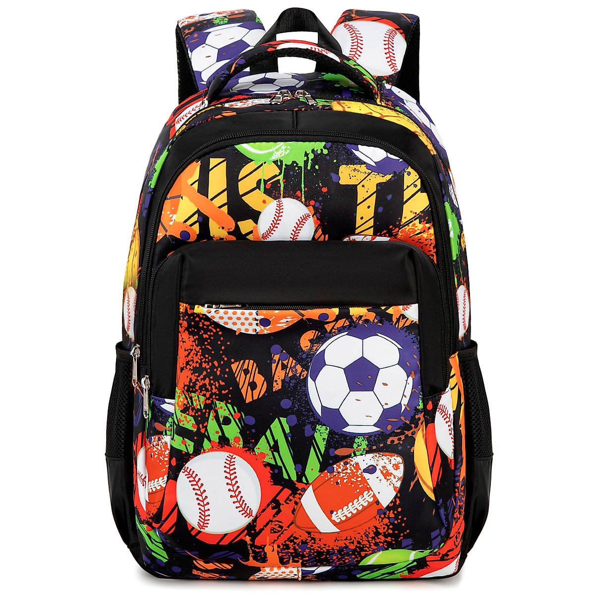 LEDAOU School Backpack Teen Boys Kids Bookbag Daypack School Bag (Ball Graffiti)