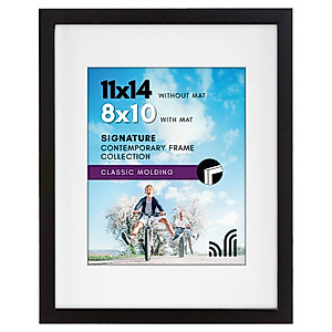 Americanflat 11x14 Black Picture Frame - Displays 8x10 With Mat or 11x14 Without Mat - Composite Wood with Shatter Resistant Glass - Horizontal and Vertical Formats for Wall
