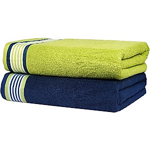 CASA COPENHAGEN He & She 6 Pieces Towel Set- California Blue + Green, 550 GSM 2 Bath Towel 2 Hand Towel 2 Washcloth, Designed in Denmark Made of Soft Egyptian Cotton for Bathroom, Kitchen & Shower