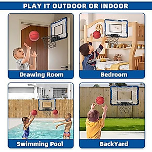 Basketball Hoop Indoor for Kids 16" X 12" - Mini Basketball Hoop with 4 Balls & Complete Basketball Accessories，Basketball Toy for Kids Boys Teens，Perfectly for A Basketball Lover as Gift（Blue） 1