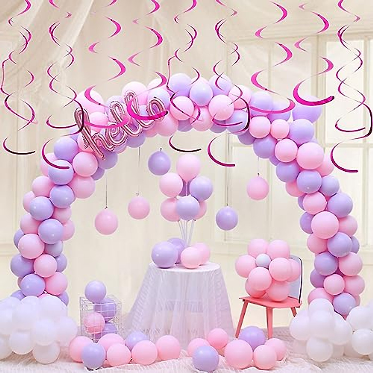 30 PCS Party Swirl Decorations Hot Pink Shinny Foil Hanging Swirl Decorations with Double-Swirls and Single-Swirls Plastic Streamer for Ceiling Plastic Metallic Streamer for Party Decorations