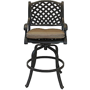 Nassau Outdoor Patio 4 Swivel Barstools 30" High Cast Aluminum Dark Bronze, Walnut Cushions