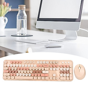 Wireless Keyboard and Mouse Combo,104 Keys Ergonomic Cute Desktop Game Keyboard and Mouse Sets for Girls for Home Office Work Gaming,Valentine's Birthday Gift (Milk Tea)