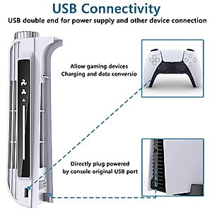 Geekria PS5 Cooling Fan Horizontal & Vertical Setup, Efficient Centrifugal Cooling System with 3 Level Adjustable Fan, LED Indicator & USB Port for Playstation 5 Disc & Digital Edition Console