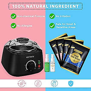 Keethem Waxing Kit - Wax Warmer for Hair Removal, 4 Packs Hard Wax Beads(14.1oz total), at Home Waxing Kit for Women Sensitive Skin - Ideal for Brazilian, Facial Hair, Bikini, Legs, Armpit, Eyebrow