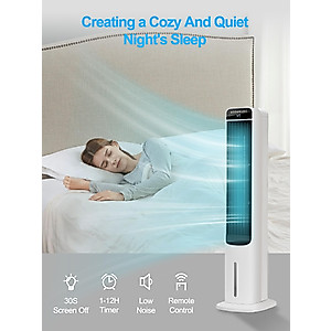 KEGIAN Cooling Fan That Blow Cold Air, Portable Evaporative Air Cooler, Swamp Cooler with 80°Oscillation, 3 Modes, 12H Timer, Remote, Bladeless Tower Fan for Home, Office, and Bedroom (41'')