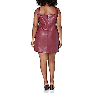 The Drop Women's Hank Vegan Leather Square Neck Mini Dress, Burgundy, XS