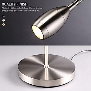 O’Bright Ray – Adjustable LED Beam Floor Lamp, Dimmable and Zoomable Spotlight, Flexible Gooseneck, Reading/Crafting Standing Lamp, Work Table Light, Brushed Nickel