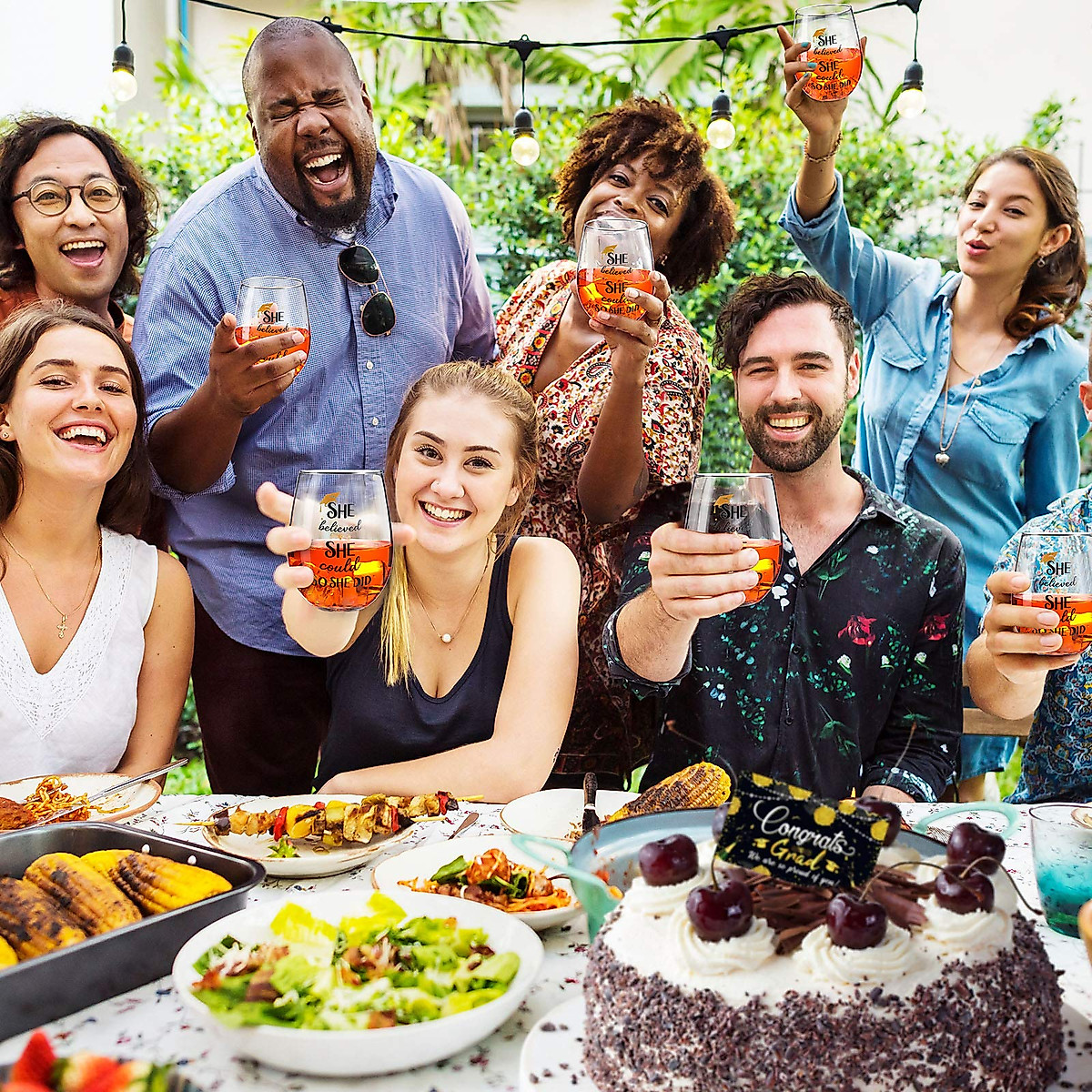 She Believed She Could So She Did Stemless Wine Glass, Congratulation Wine Glass for Girl Women Friend Sister for Graduation University Nursing Grad Celebration High School College Party Decor, 17 oz