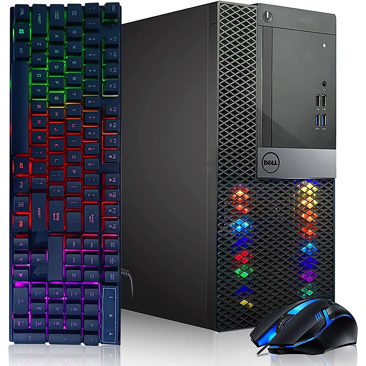 Dell Gaming PC RGB Gaming Computer Desktop, Intel Quad I5 up to 3.6GHz, GeForce GTX 1650 4G GDDR5, 16GB RAM, 128G SSD + 3TB, DVD, WiFi & Bluetooth, RGB Keyboard & Mouse, Win 10 Pro(Renewed)