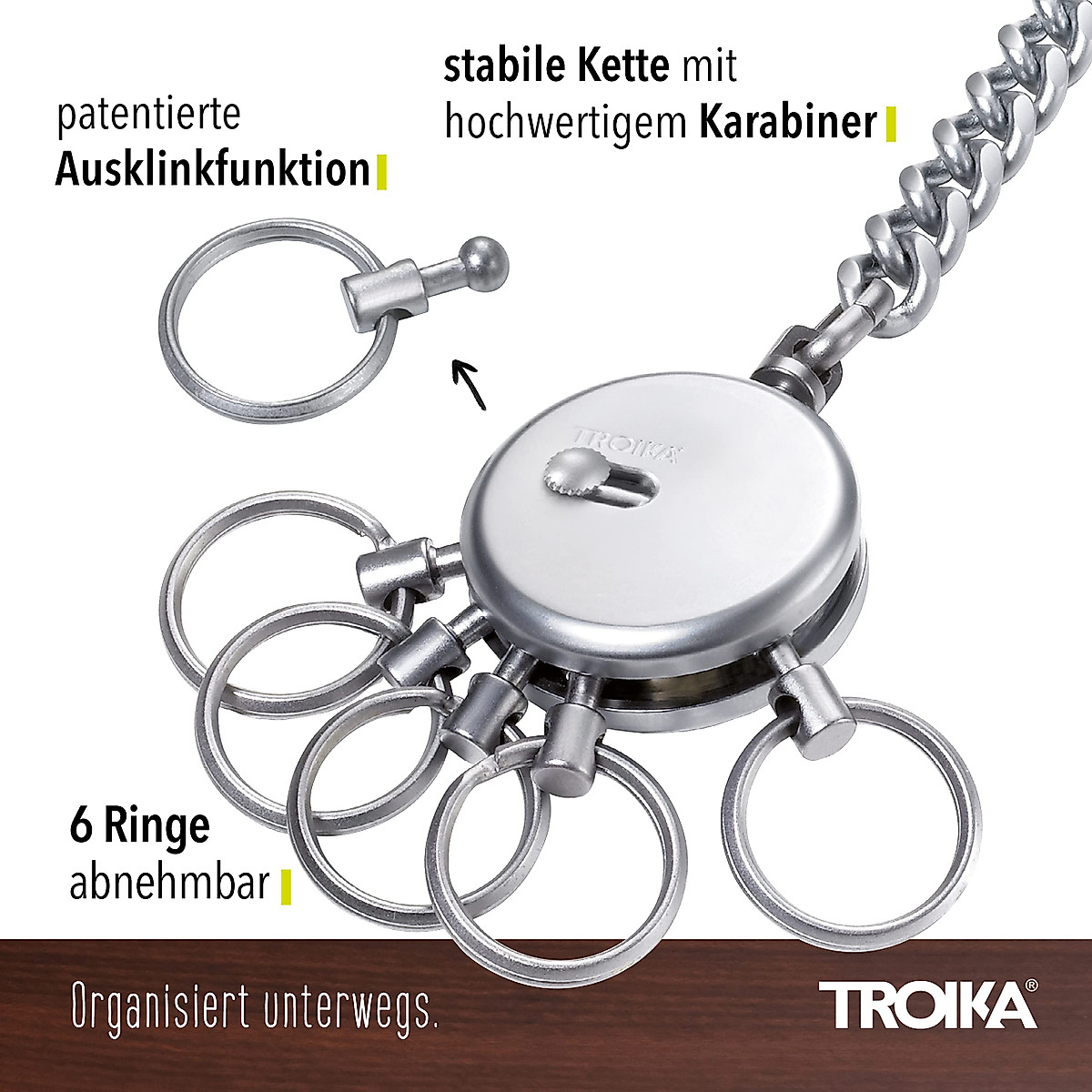 Troika Patent Chain Keyholder with 6 Rings (KR1060MA)