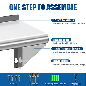 Chingoo Stainless Steel Shelf 12" x 48", 350 lb Wall Mounted Commercial Stainless Steel Shelves Metal Shelving for Restaurant, Bar, Utility Room, Kitchen and Garage