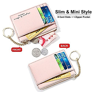 Valentoria Slim RFID Blocking Card Holder Small Pocket Wallet Keychian Zipper Coin Purse Minimalist Leather Cash & Coin & Cards Case for Women Men (Black)