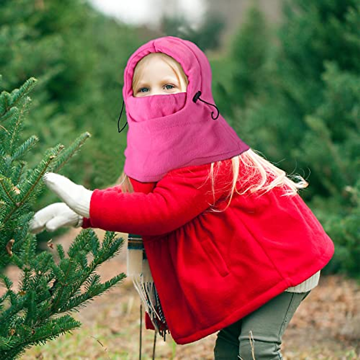 Handepo 4 Pack Kids Winter Ski Balaclava Mask Gloves Set Windproof Face Mask Winter Hat Snow Gloves for Boys Girls(Pink, Purple)