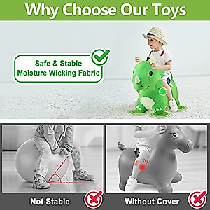 iPlay, iLearn Bouncy Pals Kids Dinosaur Hopper Toys, Toddler Plush Triceratops Hopping Horse W/Pump, Outdoor Indoor Ride Bounce Animal, Activity Birthday Gifts for 18 24 Month 2 3 4 Year Old Boy Girl