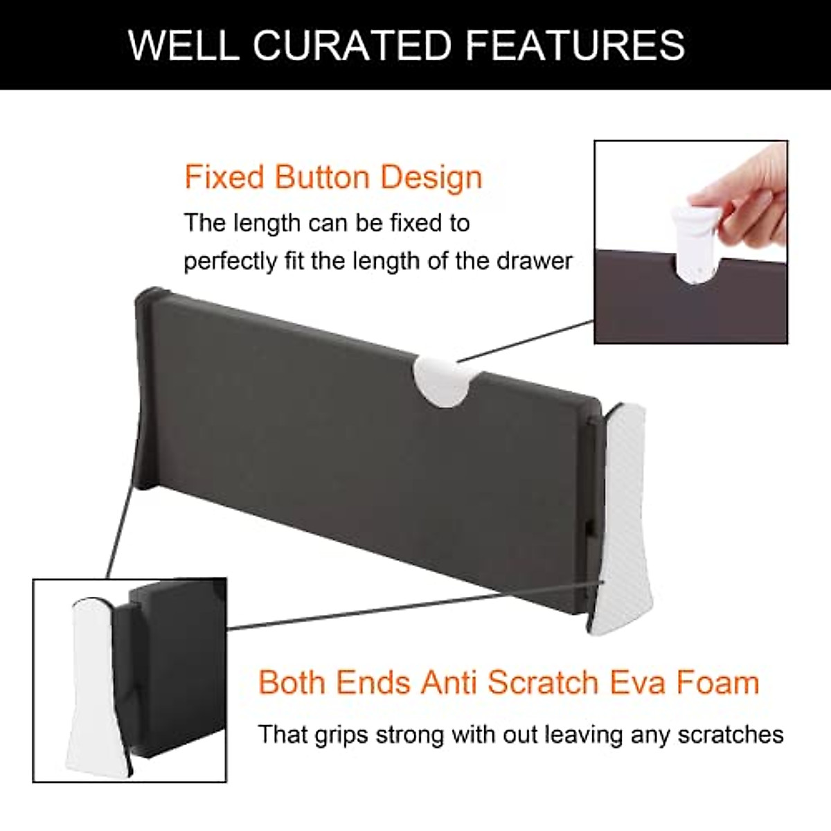 KIKILIE 8 Pack Kitchen Drawer Divider, 11-17 Inch Expandable Organizers for Clothing, Baby Clothes, Makeup, Utensils, Deep Dresser Organizer Dividers, 4 Tall Separators, White