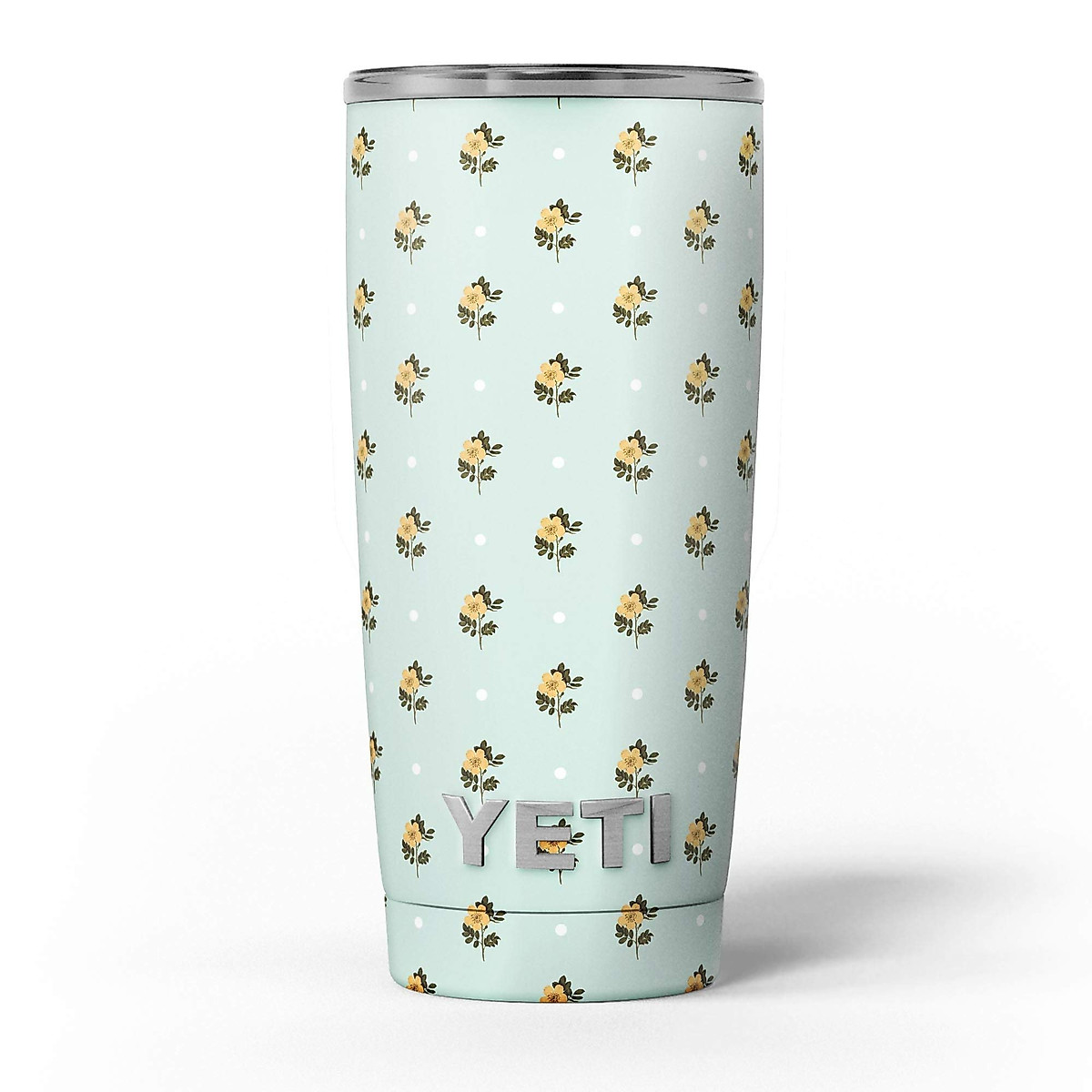 Design Skinz The Micro Daisy and Mint Polka Dot Pattern - Skin Decal Vinyl Wrap Kit Compatible with The Yeti Rambler Cooler Tumbler Cups