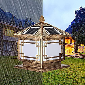 KAIKEA Bronze Square Solar LED Cast Aluminum Lights Outdoor Garden Waterproof Column Post Light Fixture Bright Traditional Classical Acrylic Villa Porch Decor Pillar Lamp（15.7inches）