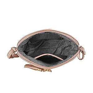 SG SUGU Lunar Lightweight Medium Dome Crossbody Bag Shoulder Bag with Double Tassels | Zipper Pocket | Adjustable Strap|Beige