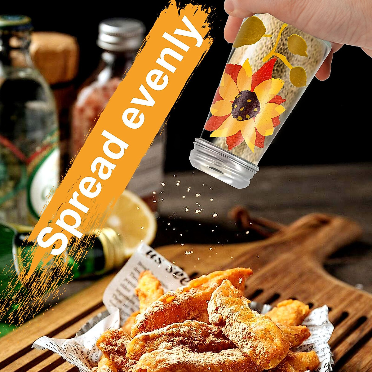 GERUSEA Hand Painted Tapered Salt and Pepper Shaker Set, Sunflowers, Yellow, 2.