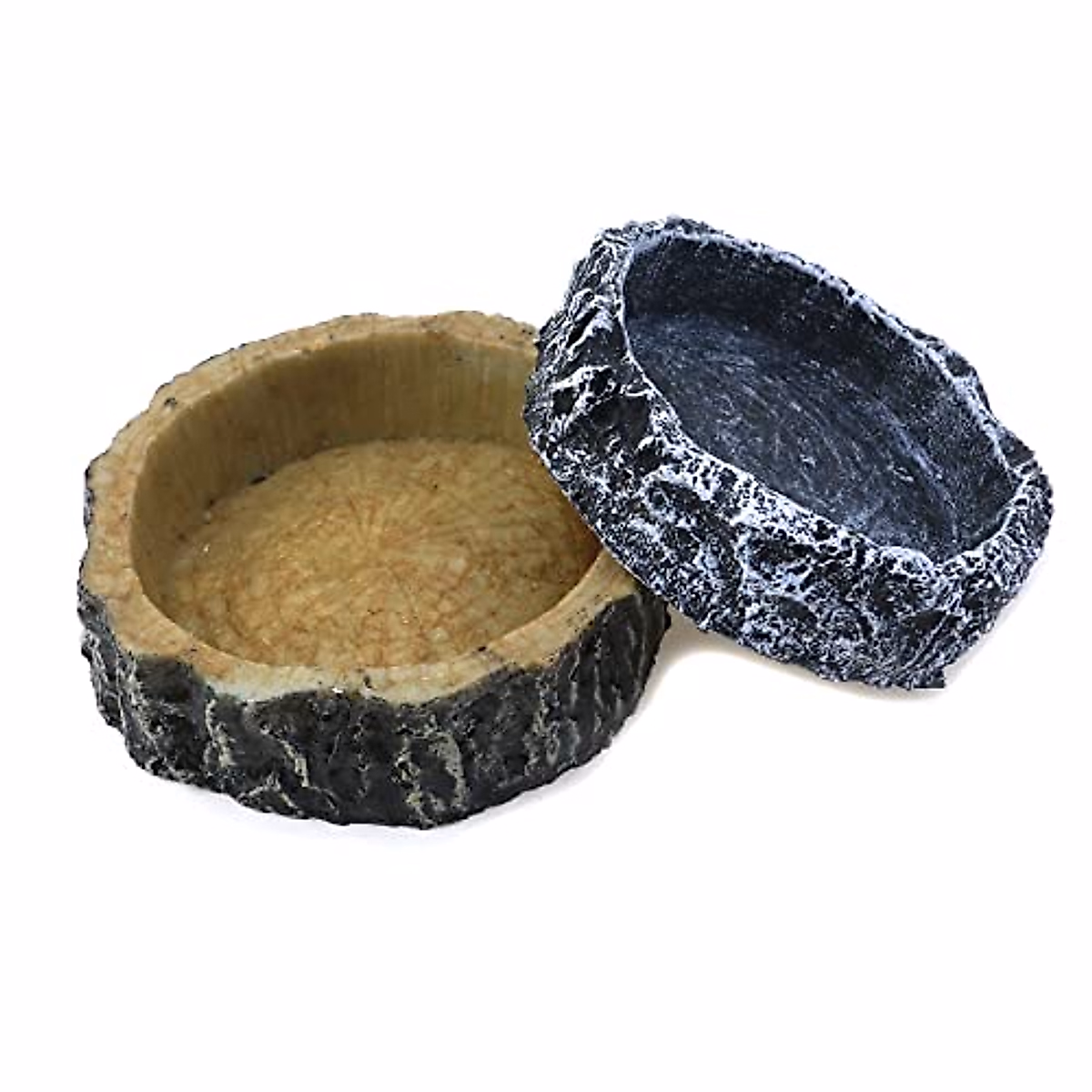 Tighall Reptile Food Bowls Reptile Ramp Dish Pets Imitation Wood Feeding Plate Tortoise Rock Food Dish Frog Water Bowls for Corn Snake Crawl Pet