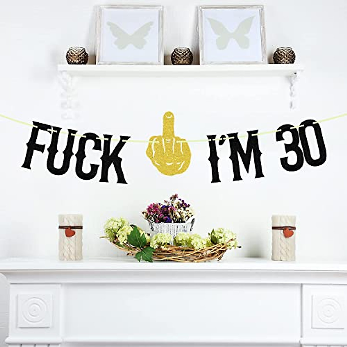 I’m 30 Years Old Banner, 30th Birthday Bunting Party Decor, Cheers to 30 Years ,Funny Thirty Years Old Birthday Party Decorations Black and Gold