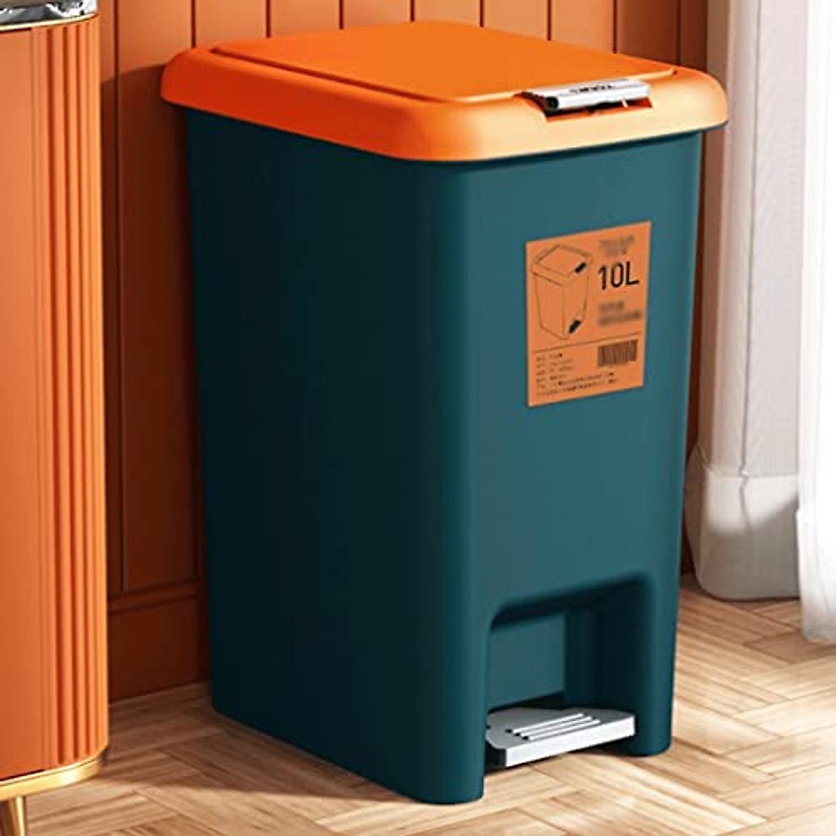 Trash bin Step-On Pedal Trash Can，Rectangular Spring Top Garbage Can with Lid，Large Plastic Garbage Bin for Bathroom Living Room Kitchen Reusable (Color : Orange)