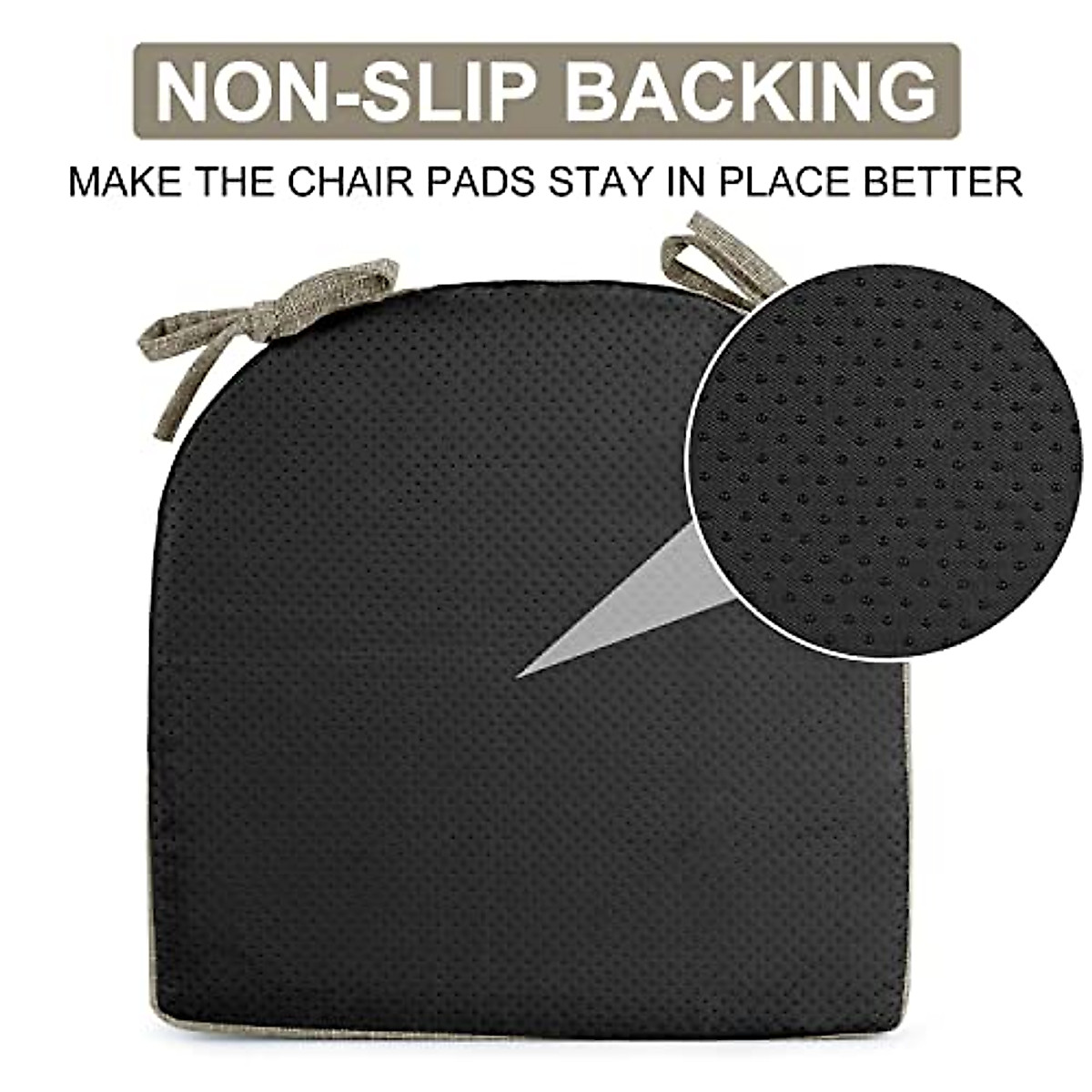 LOVTEX Chair Cushions for Dining Chairs 4 Pack - Memory Foam Chair Pads with Ties and Non-Slip Backing - Seat Cushion for Kitchen Chair 16"X16"X2", Khaki