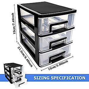 LNQ LUNIQI 3 Tier Plastic Drawer Type Closet,Portable Storage Cabinet Sundries Storage Cosmetics Jewelry Storage Box for Home Office(Black &Transparent)