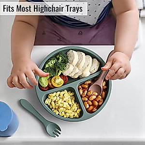 VITEVER 3 Pack Suction Plates with Lids and Utensils for Babies & Toddlers, 100% Food-Grade Silicone, Divided Design, Microwave & Dishwasher Safe