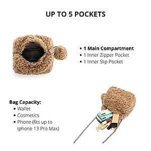 Scarleton Faux Fur Crossbody Bags for Women, Fluffy Top Handle Shoulder Bag, Fuzzy Purses for Women with Chain Strap, H209604 - Brown