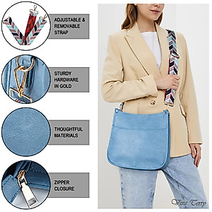Viva Terry Vegan Leather Crossbody Fashion Shoulder Bag Purse with Adjustable Strap (Light Blue)
