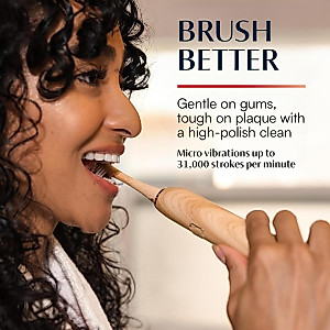 Better & Better Sonic Bamboo Electric Toothbrush for Adults | Rechargeable Electric Bamboo Toothbrush w/Plant-Based Bristles | Soft Bamboo Brush Heads incl. | 5 Cleaning Modes & Long-Lasting Battery