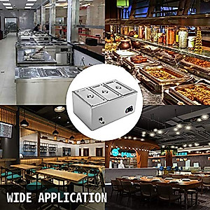 VEVOR 110V 3-Pan Commercial Food Warmer, 1200W Electric Steam Table 15cm/6inch Deep, Professional Stainless Steel Buffet Bain Marie 21 Quart for Catering and Restaurants, Sliver