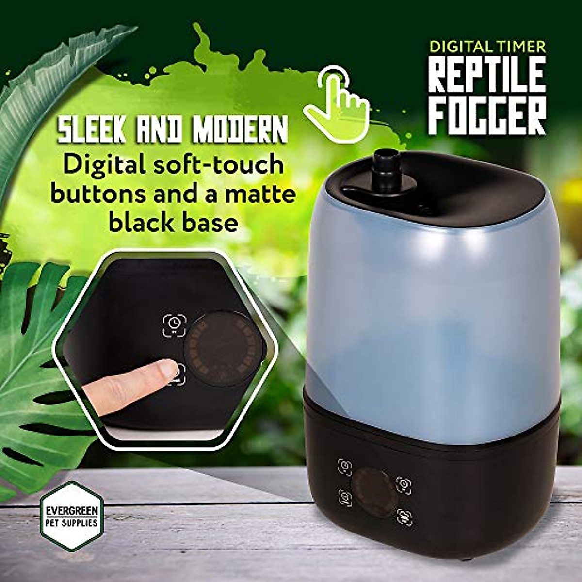 Evergreen Pet Supplies Reptile Humidifier/Fogger - 4L Tank - New Digital Timer - Add Water from Top! for Reptiles/Amphibians/Herps - Compatible with All Terrariums and Enclosures