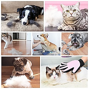 miaow Pet Grooming Glove,Five Fingers with 259 Silicone Needles,Effective in Removing Pet Floating Hair, Glove Size fits All,Double-Side Pet Grooming Design, can be Worn on Both Hands-1 Piece,Pink.