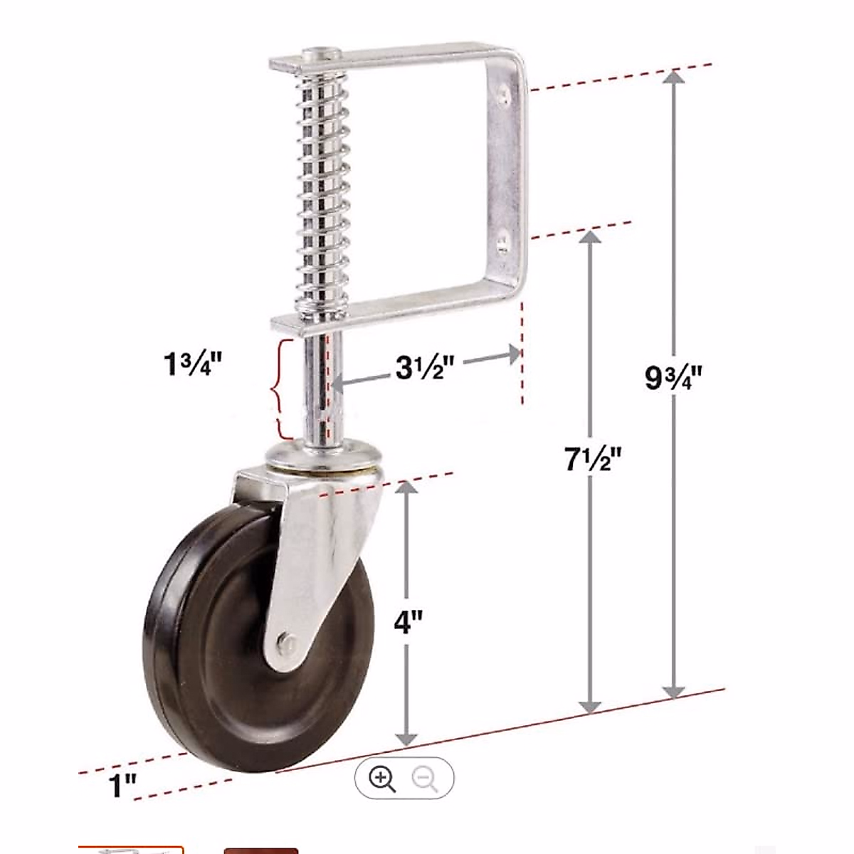 Spring Loaded Gate Caster 4”, Heavy Duty Gate Caster Wheel with Spring Loaded,Universal Mount Pate, 250-500 lbs Load Capacity, 4 Inches Rubber Wheel(Two PCS))
