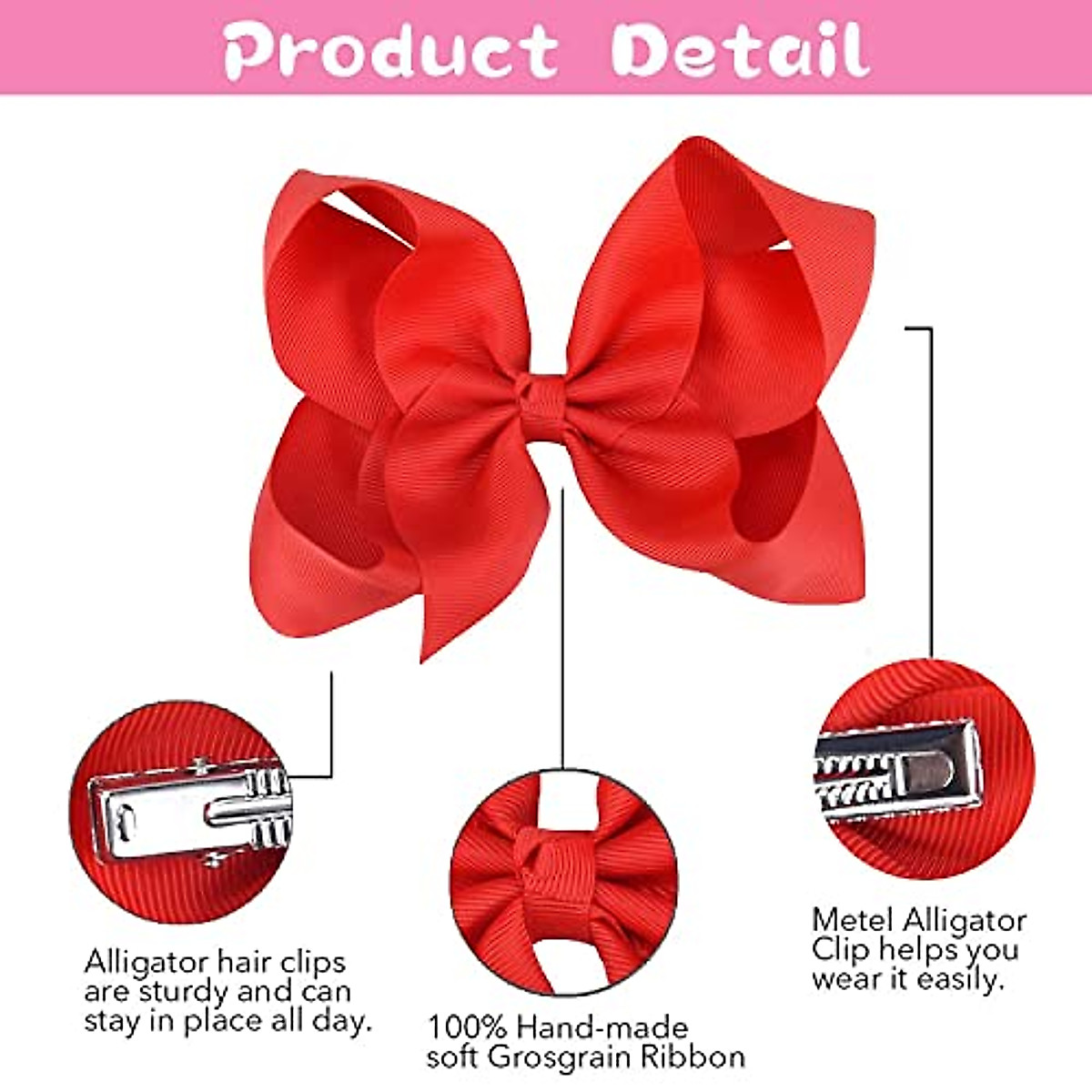 Oaoleer 30 Colors 6 Inch Hair Bows Clips Grosgrain Ribbon Bows Hair Alligator Clips Hair Barrettes Hair Accessories for Girls Toddler Infants Kids Teens Children