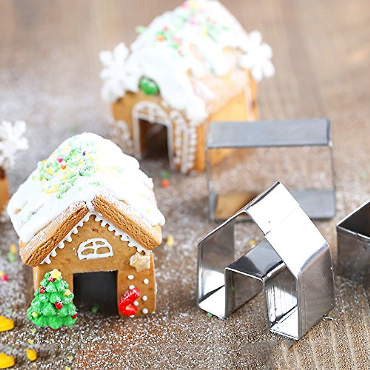 KALAIEN 3Pcs Stainless Steel Christmas Mini House Mold Gingerbread Cookie Cutter Set Cupcake Chocolate House (Small)